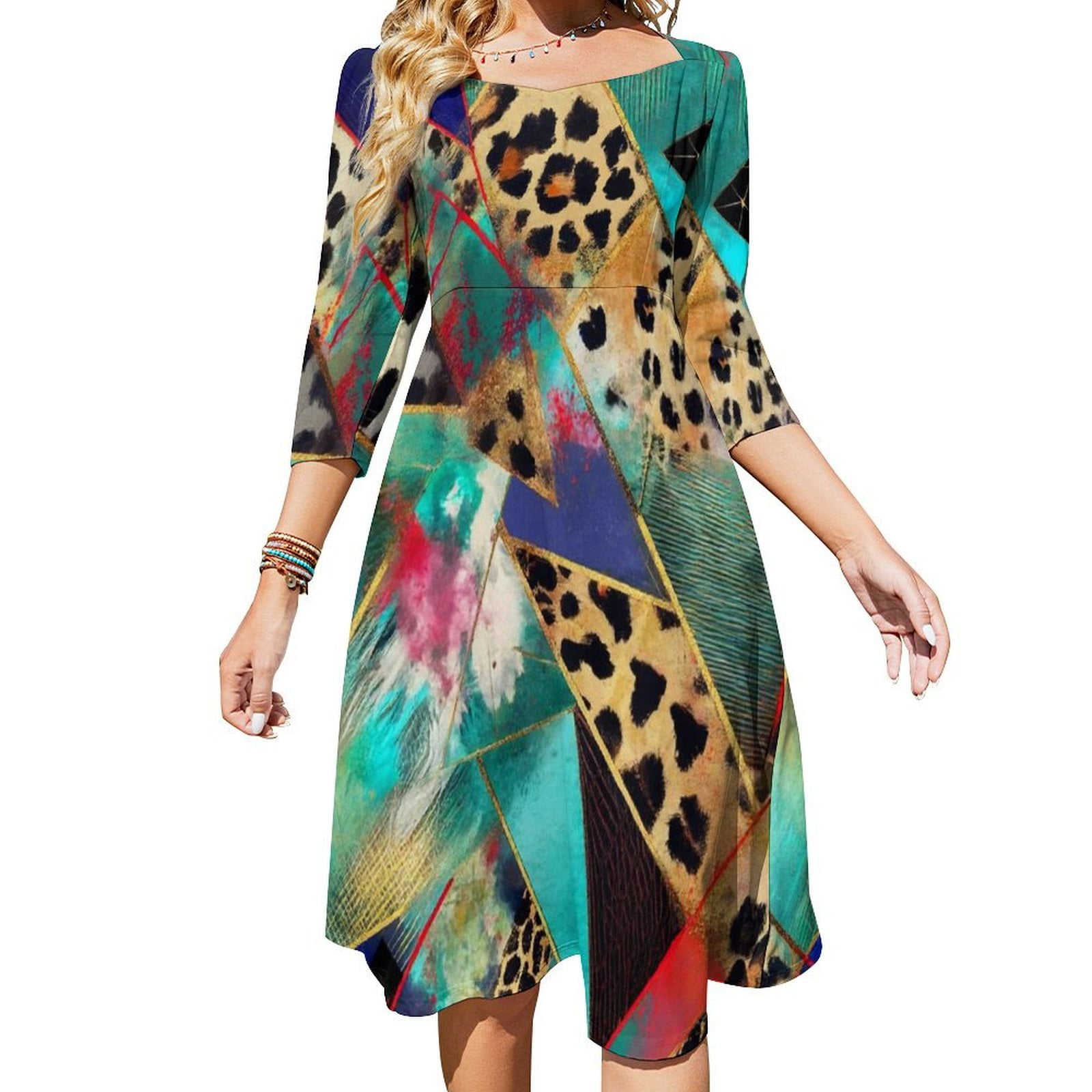 Abstract Leopard Print Geometric Art Womens Summer Dress Tie Back A ...