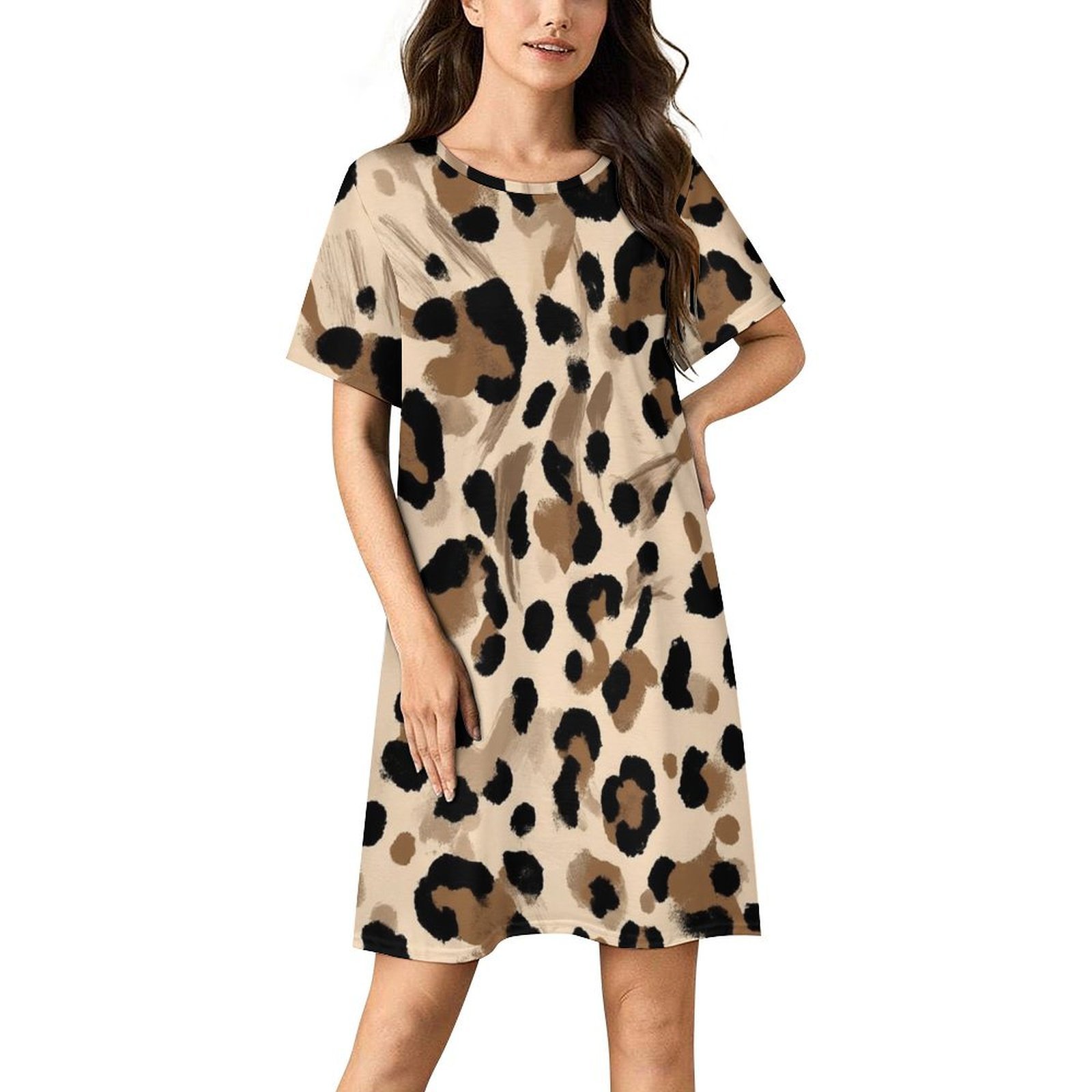 Abstract Leopard Print Pattern Women Nightgown Sleepwear Short Sleeves ...