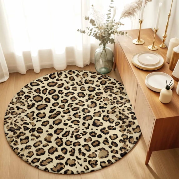 Abstract Leopard Print Round Rug 3ft Classic Brown Spots Washable Area ...