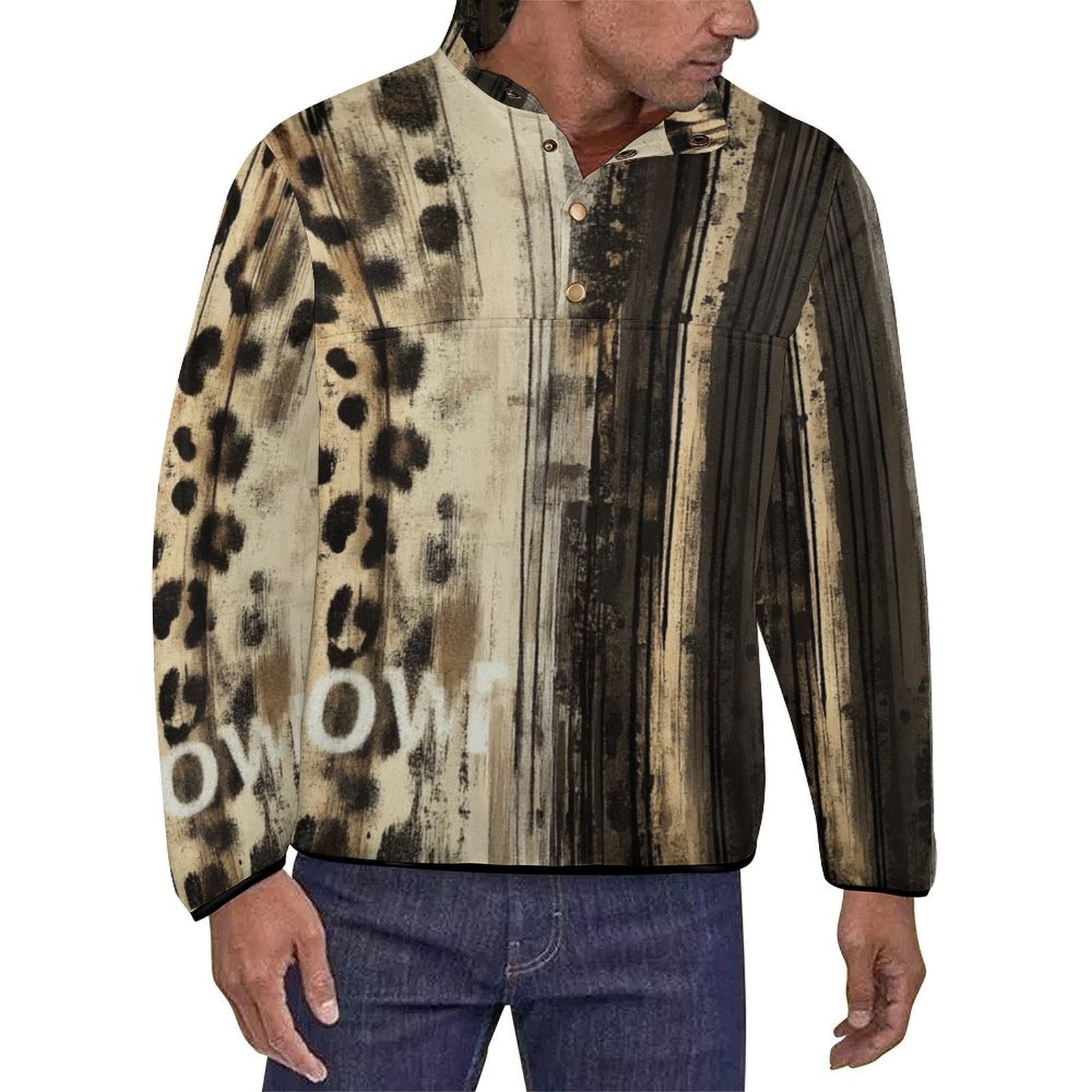 Abstract Leopard Print Stripes Art Men's Stand Collar Sweater Long ...