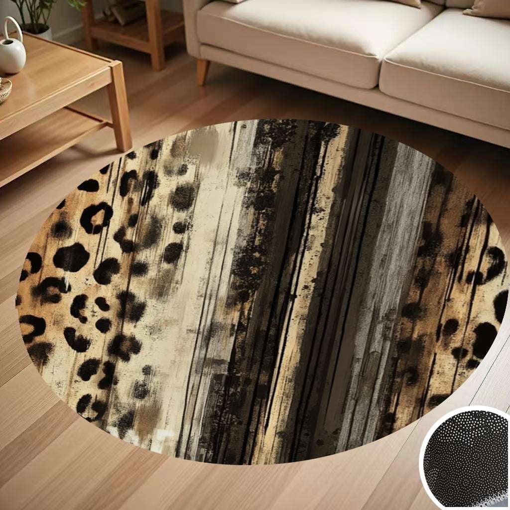 Abstract Leopard Print Stripes Art Round Carpet Living Room Bedroom ...