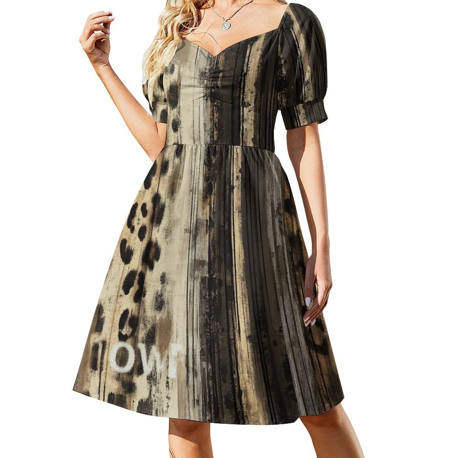 Abstract Leopard Print Stripes Art Short Sleeve Dress Clothes Women's ...