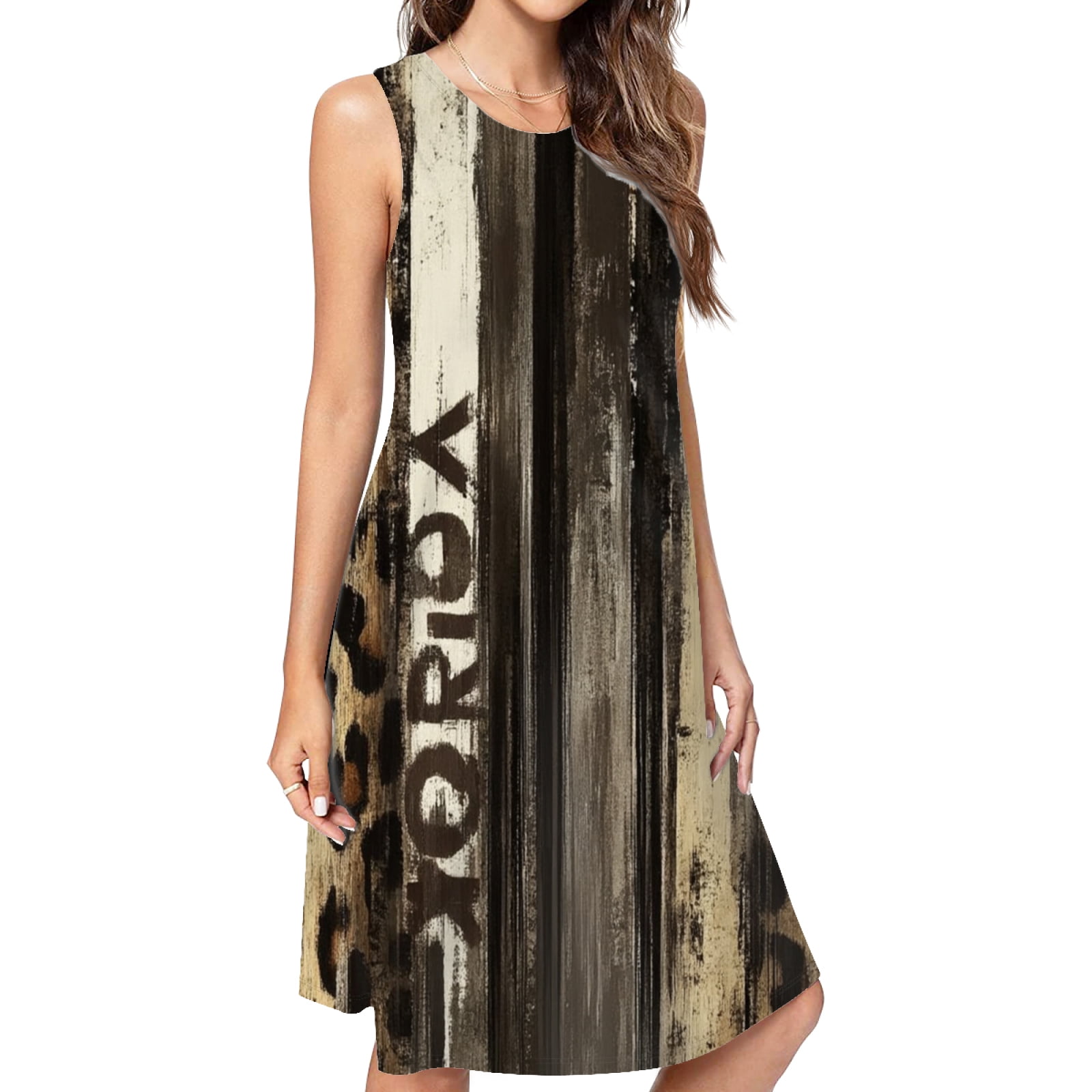 Abstract Leopard Print Stripes Artwork Dress Loose Women'S Dress Beach ...