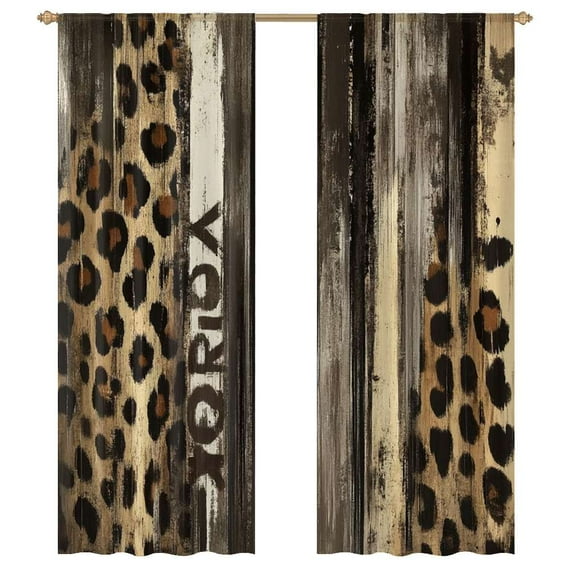 Abstract Leopard Print Stripes Artwork Modern Tulle Window Curtains for ...