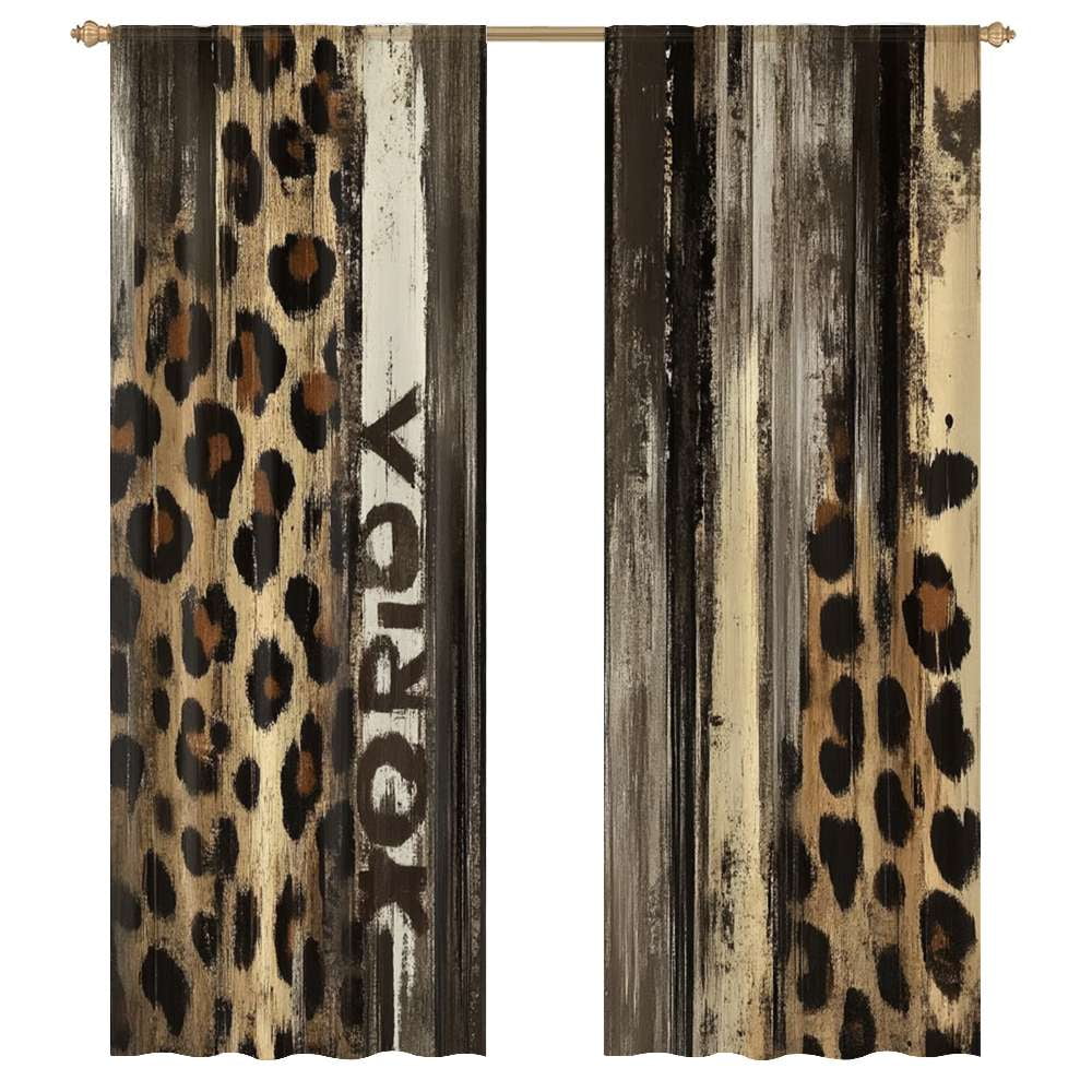 Abstract Leopard Print Stripes Artwork Tulle Curtains For Living Room ...