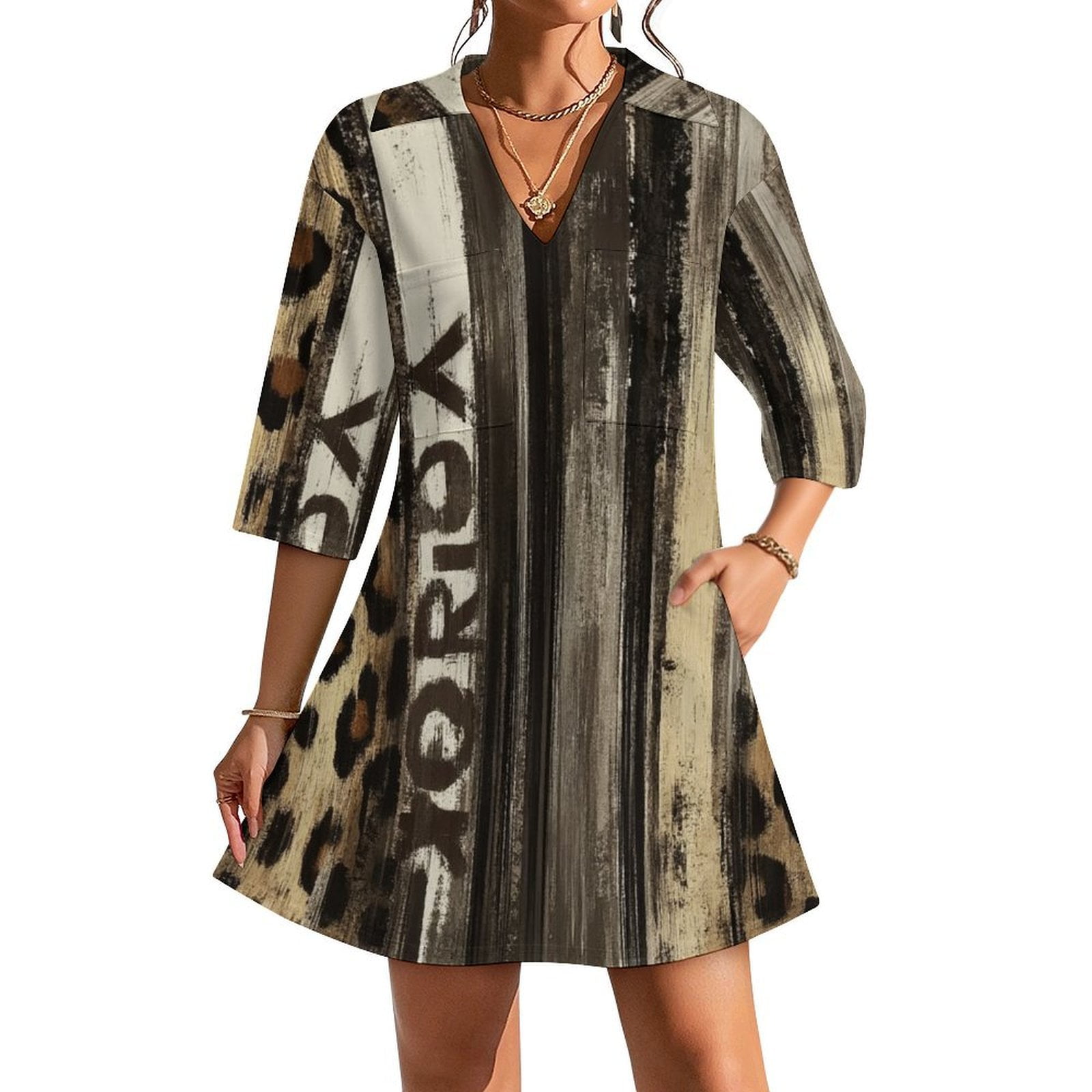 Abstract Leopard Print Stripes Artwork Womens Dress With Pockets Summer ...