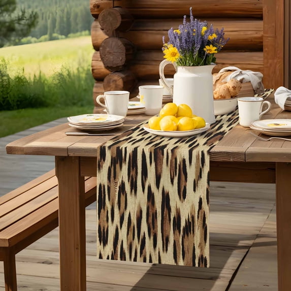 Abstract Leopard Print Table Runner 72 Inch Long Brown Animal Spots ...
