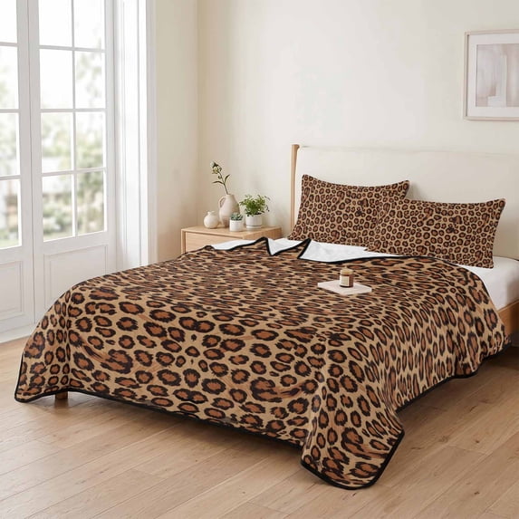 Abstract Leopard Texture 3 Pieces Quilt Set,1 Quilt with 2 Shams,Wild ...