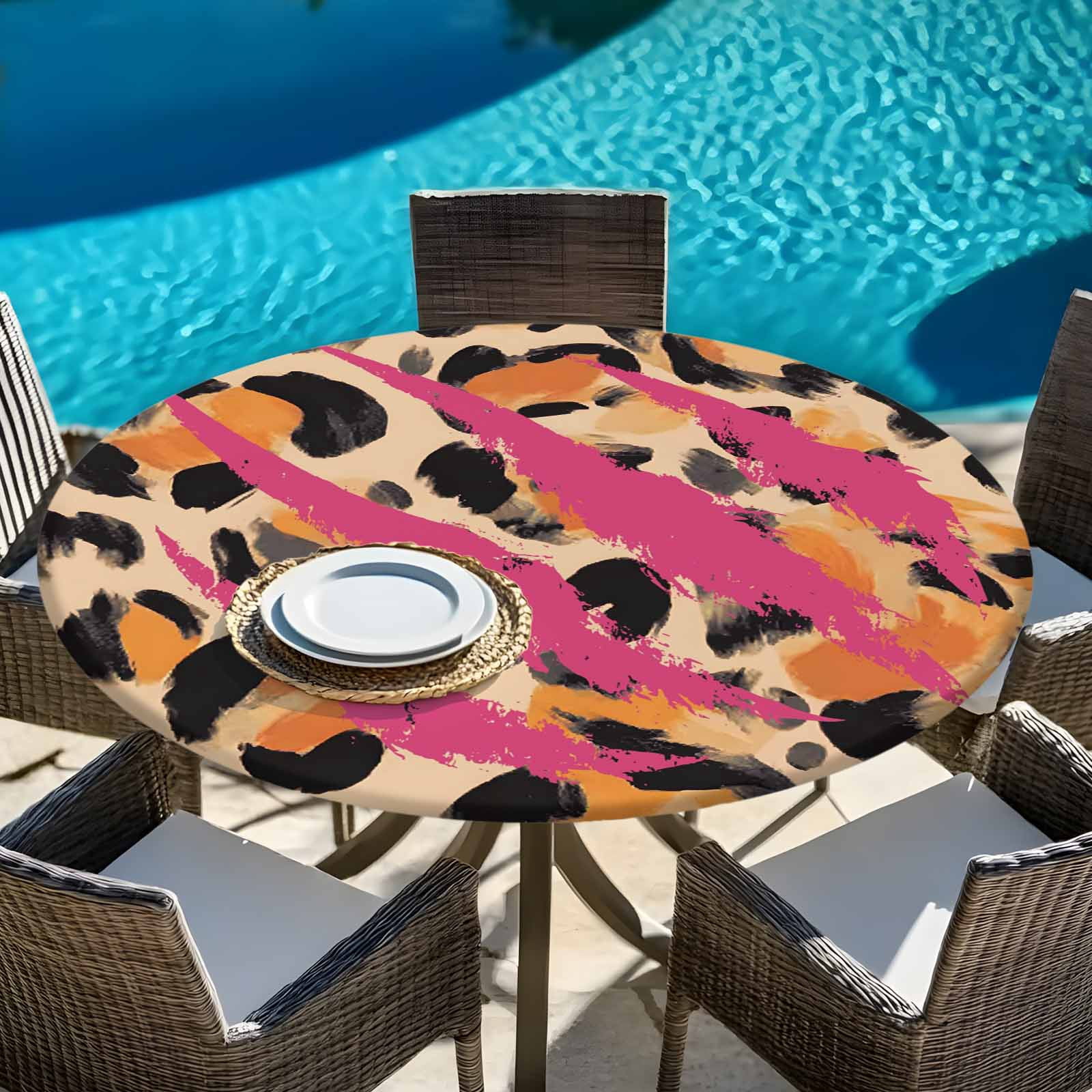 Abstract Leopard Texture Claw Round Fitted Tablecloth with Elastic Edge ...