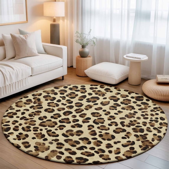 Abstract Leopard Texture Round Rug 5ft Farm Animal Print Print Washable ...