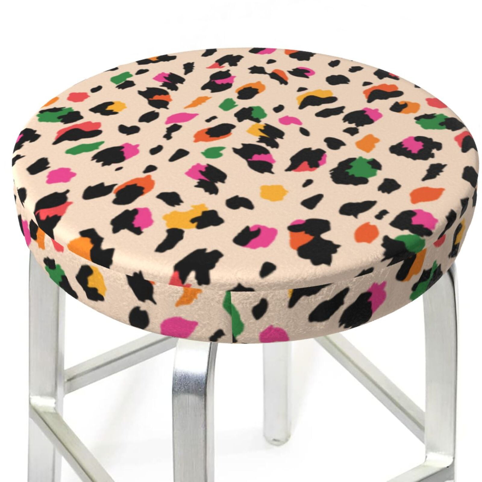 Abstract Leopard print Round Bar Stool Seat Covers, Elastic Round Chair ...