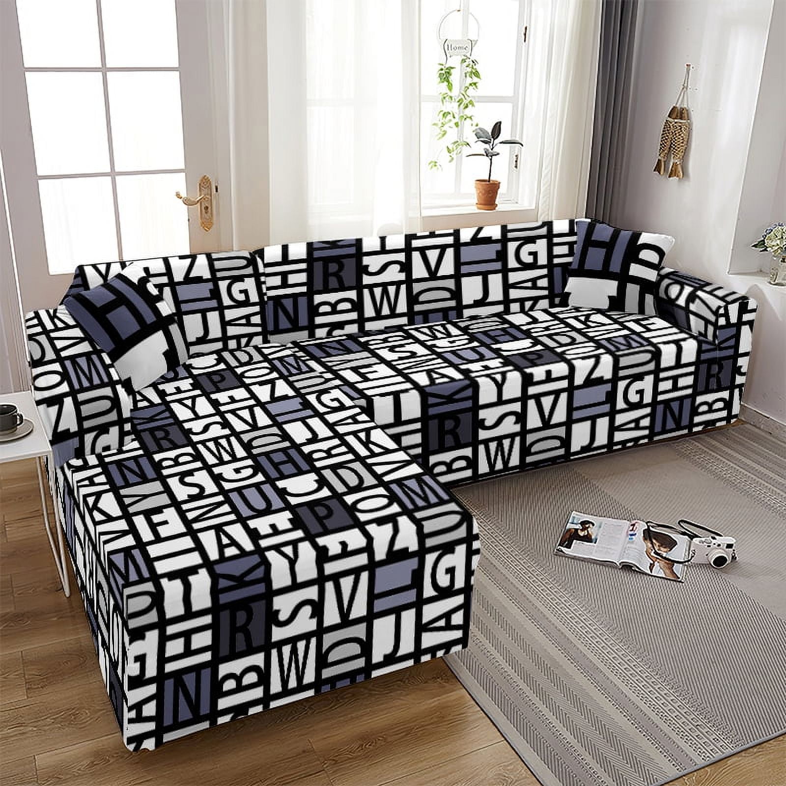 Abstract Letter Elastic Sofa Covers for Living Room Fully-wrapped L ...