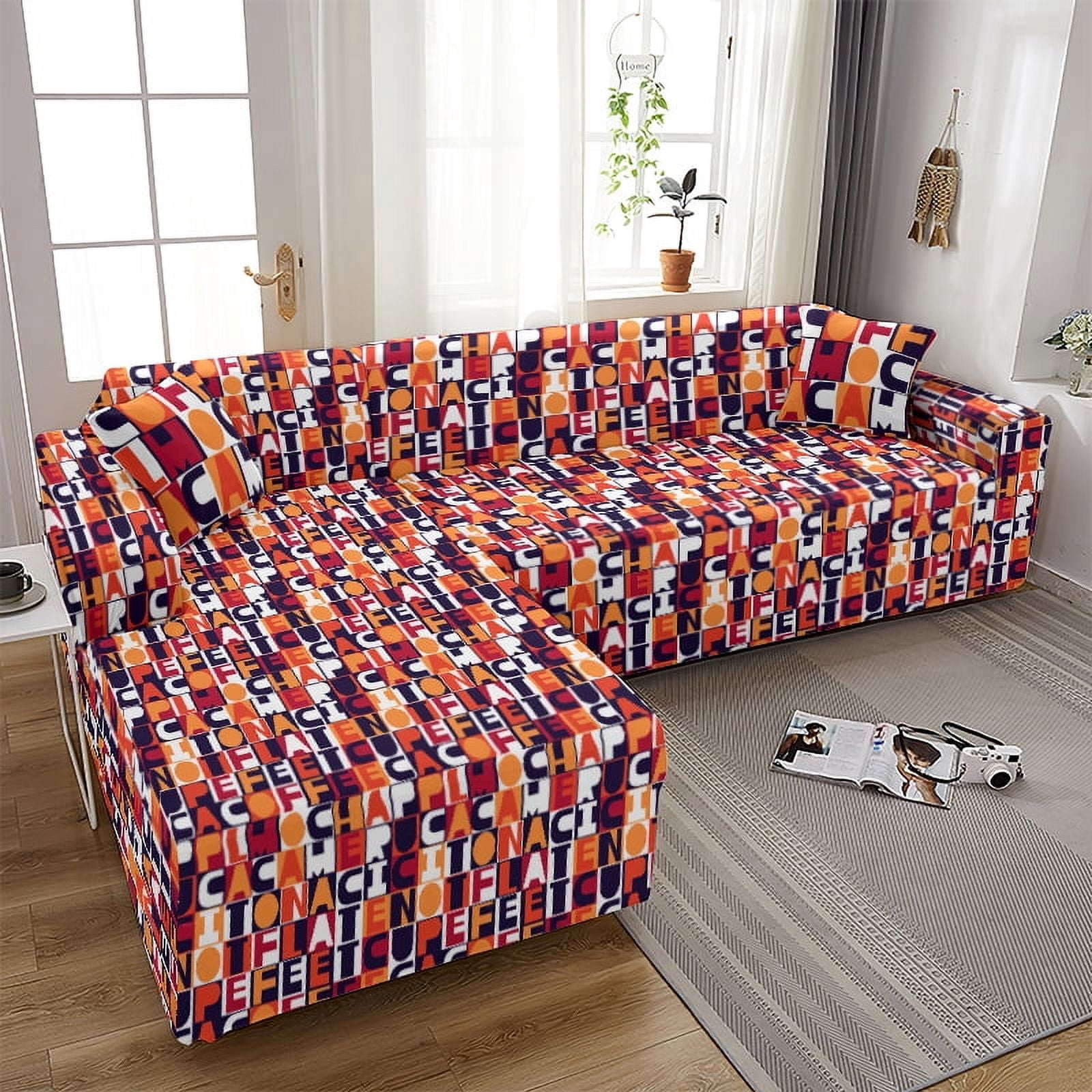 Abstract Letter Elastic Sofa Covers for Living Room Fully-wrapped L ...