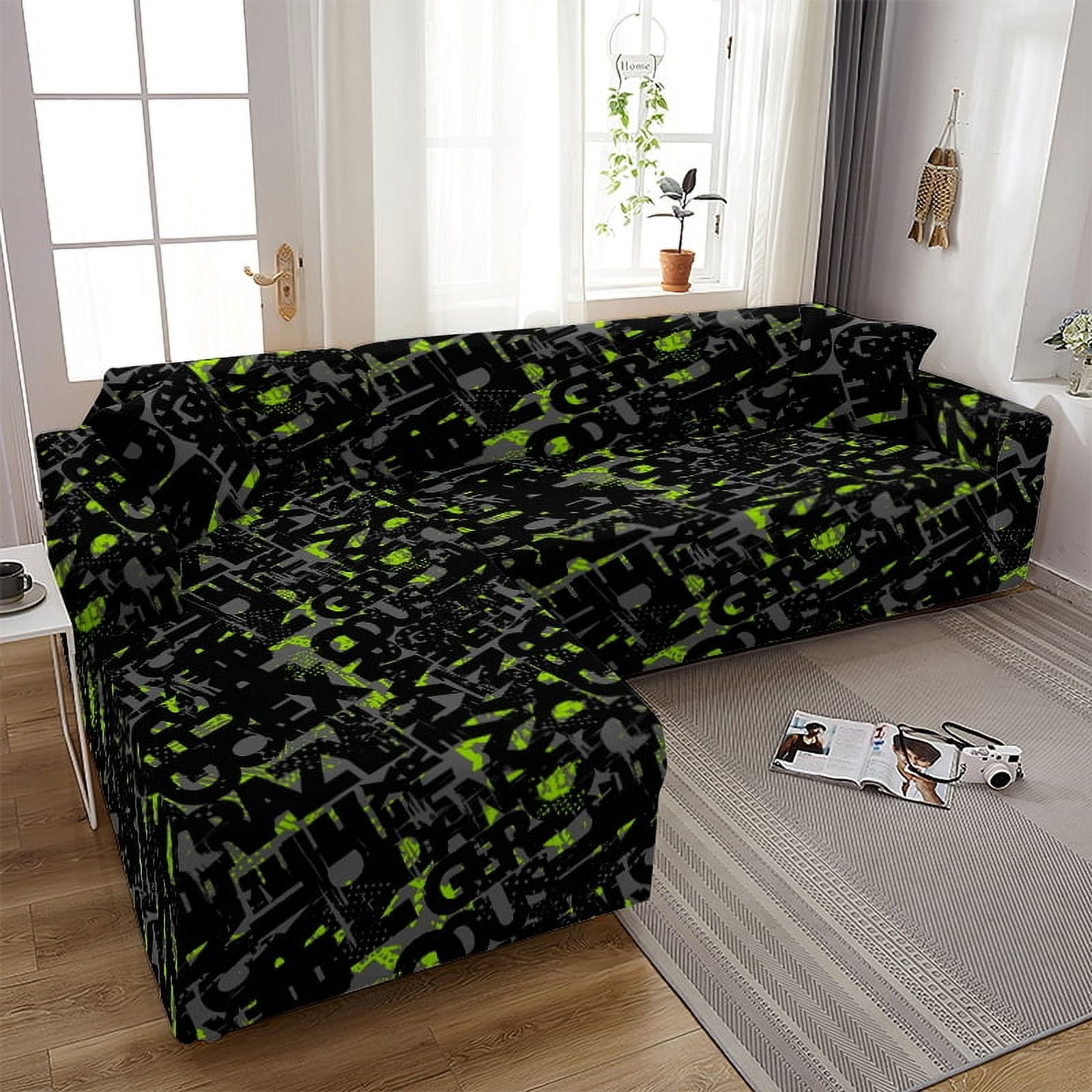 Abstract Letter Elastic Sofa Covers for Living Room Fully-wrapped L ...