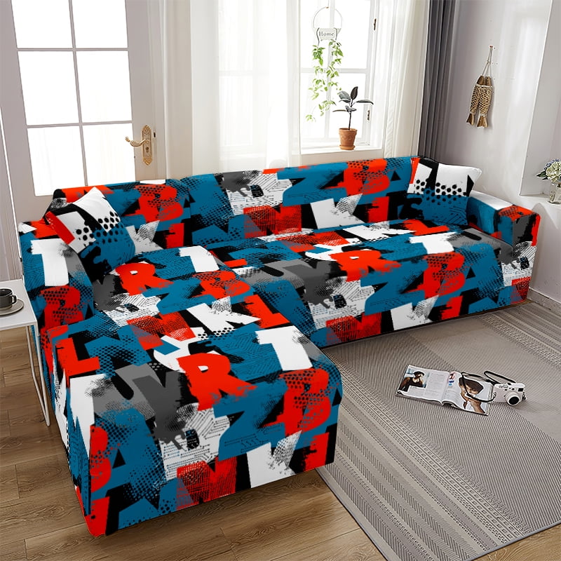 Abstract Letter Elastic Sofa Covers for Living Room Fully-wrapped L ...