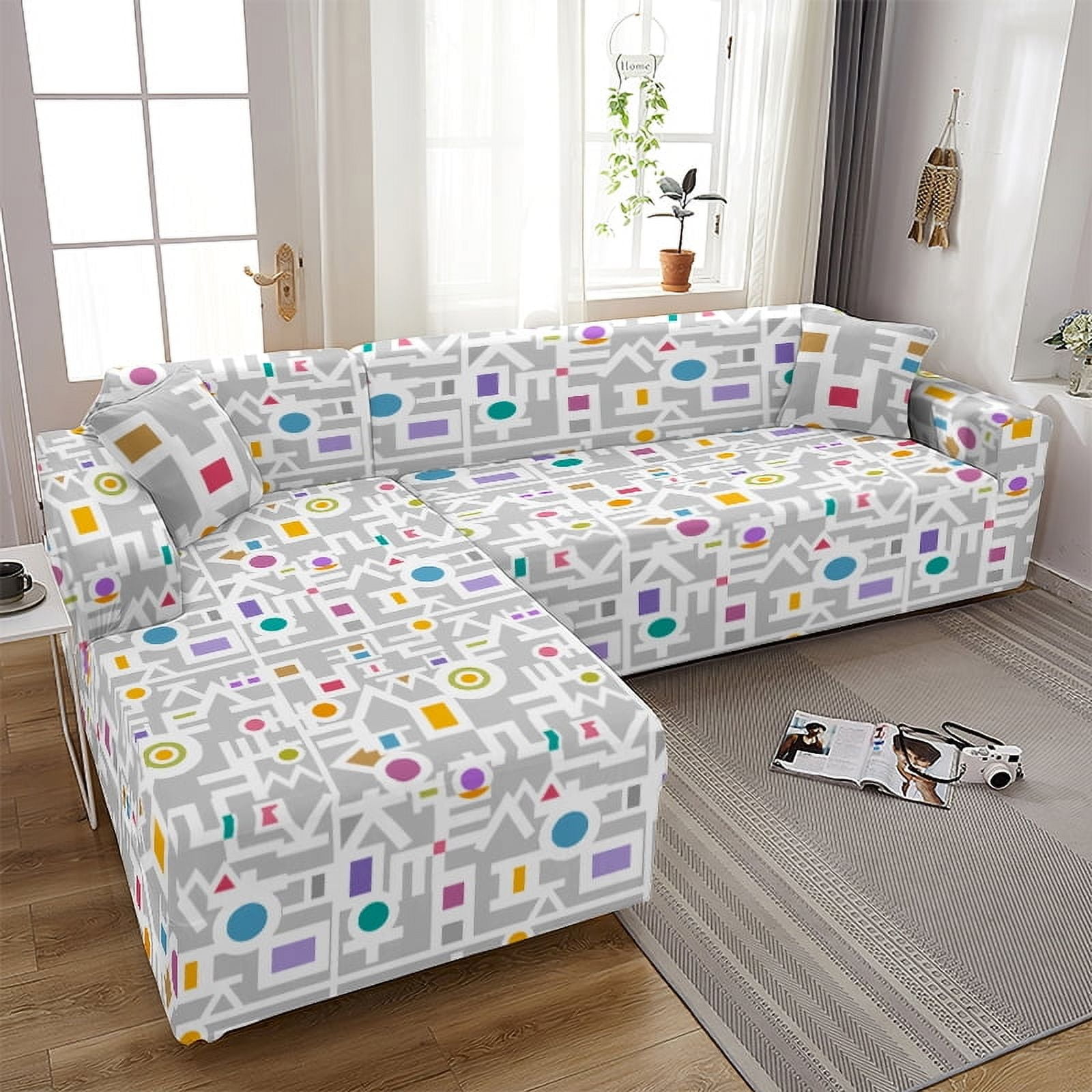 Abstract Letter Elastic Sofa Covers for Living Room Fully-wrapped L ...