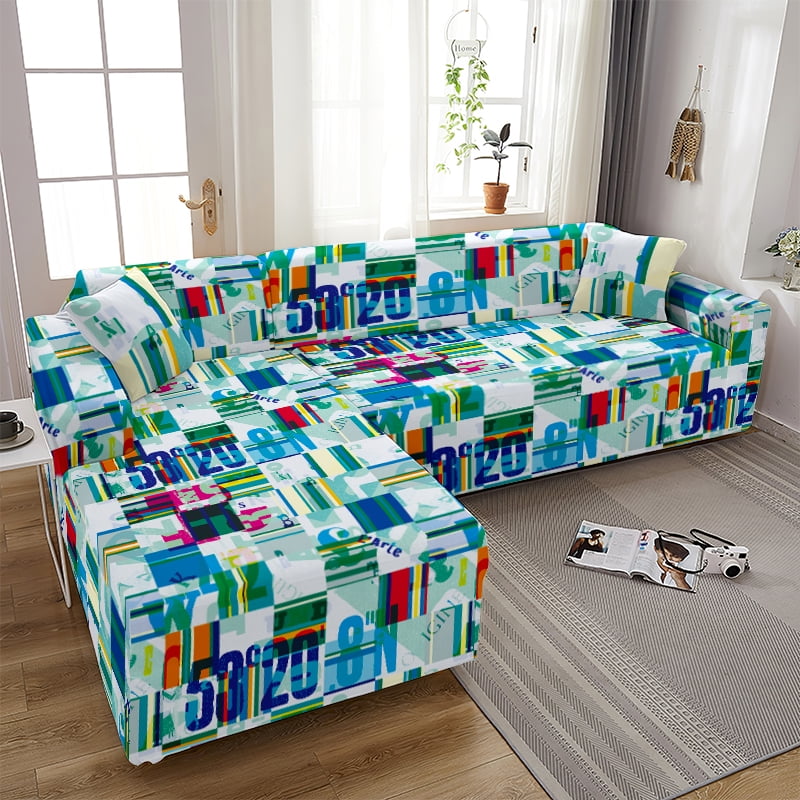 Abstract Letter Elastic Sofa Covers for Living Room Fully-wrapped L ...