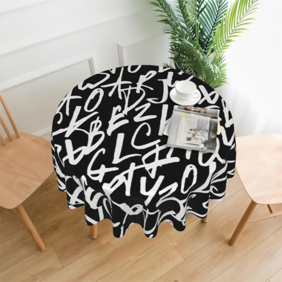 Abstract Letter Round Tablecloth 60h - Stain Resistant Spillproof ...