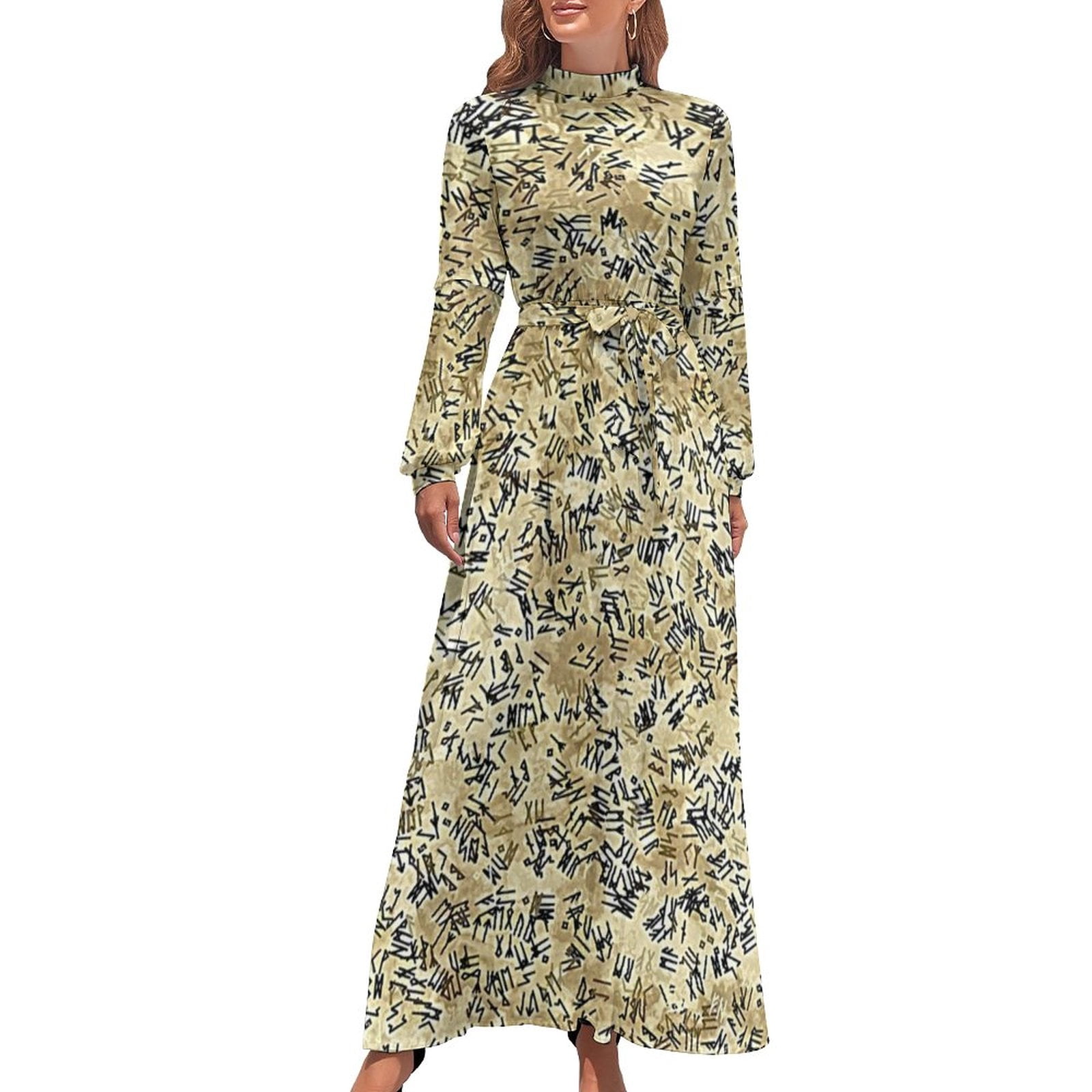 Abstract Letters Dress Long Sleeve Street Art Print Sexy Maxi Dress ...