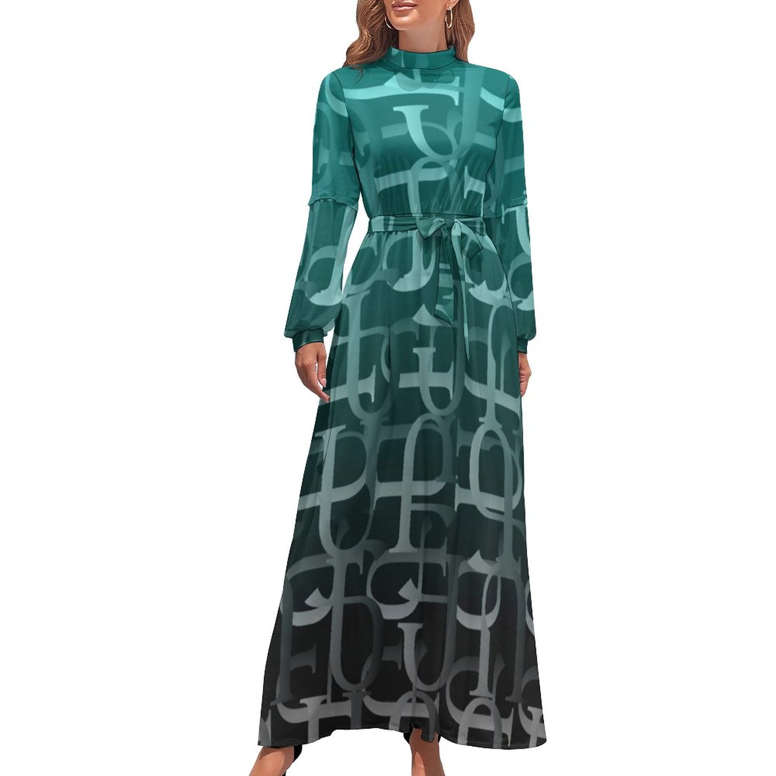 Abstract Letters Dress Long Sleeve Street Art Print Sexy Maxi Dress ...
