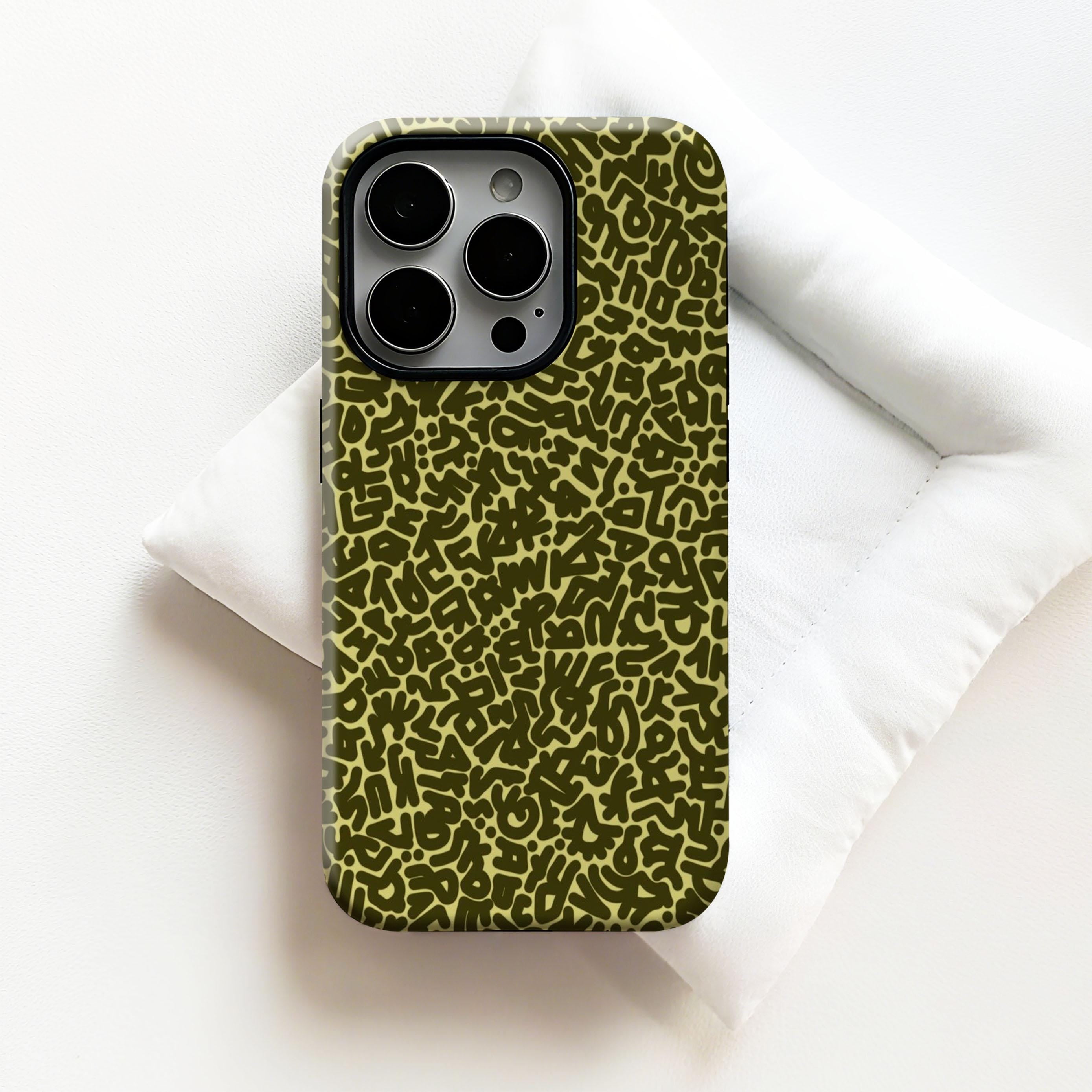 Abstract Letters Line Art Dark Olive Green Maze Phone Case for iPhone ...