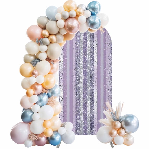 Abstract Light Purple Stripe Arch Backdrop Cover 7.2 FT White Sequins ...