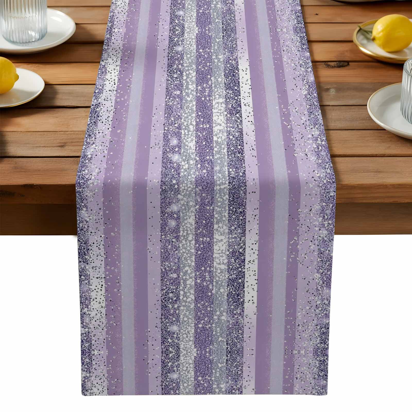 Abstract Light Purple Stripe Table Runner, White Sequins Celebration ...