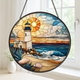 Abstract Lighthouse Sunset Suncatcher Stained Glass Effect Hanging ...