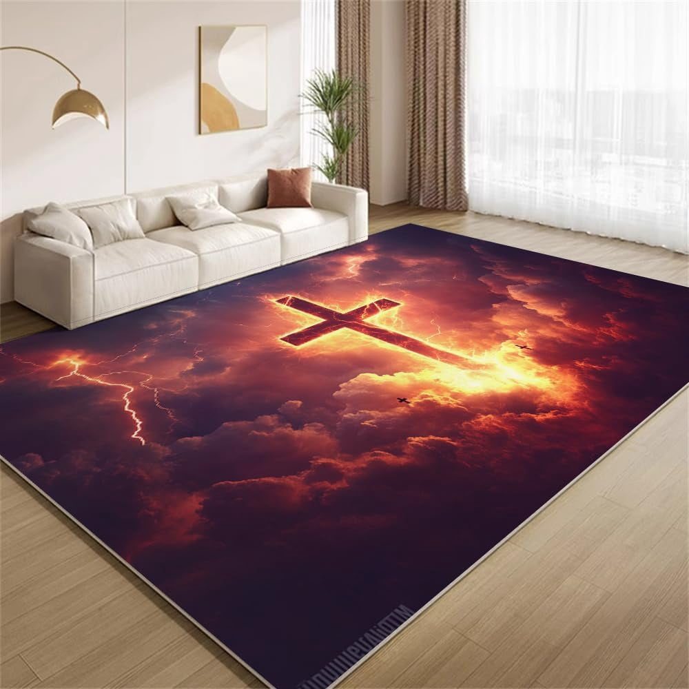 Abstract Lightning Cloud Area Rugs, Cross Pattern Carpet, Washable Non ...