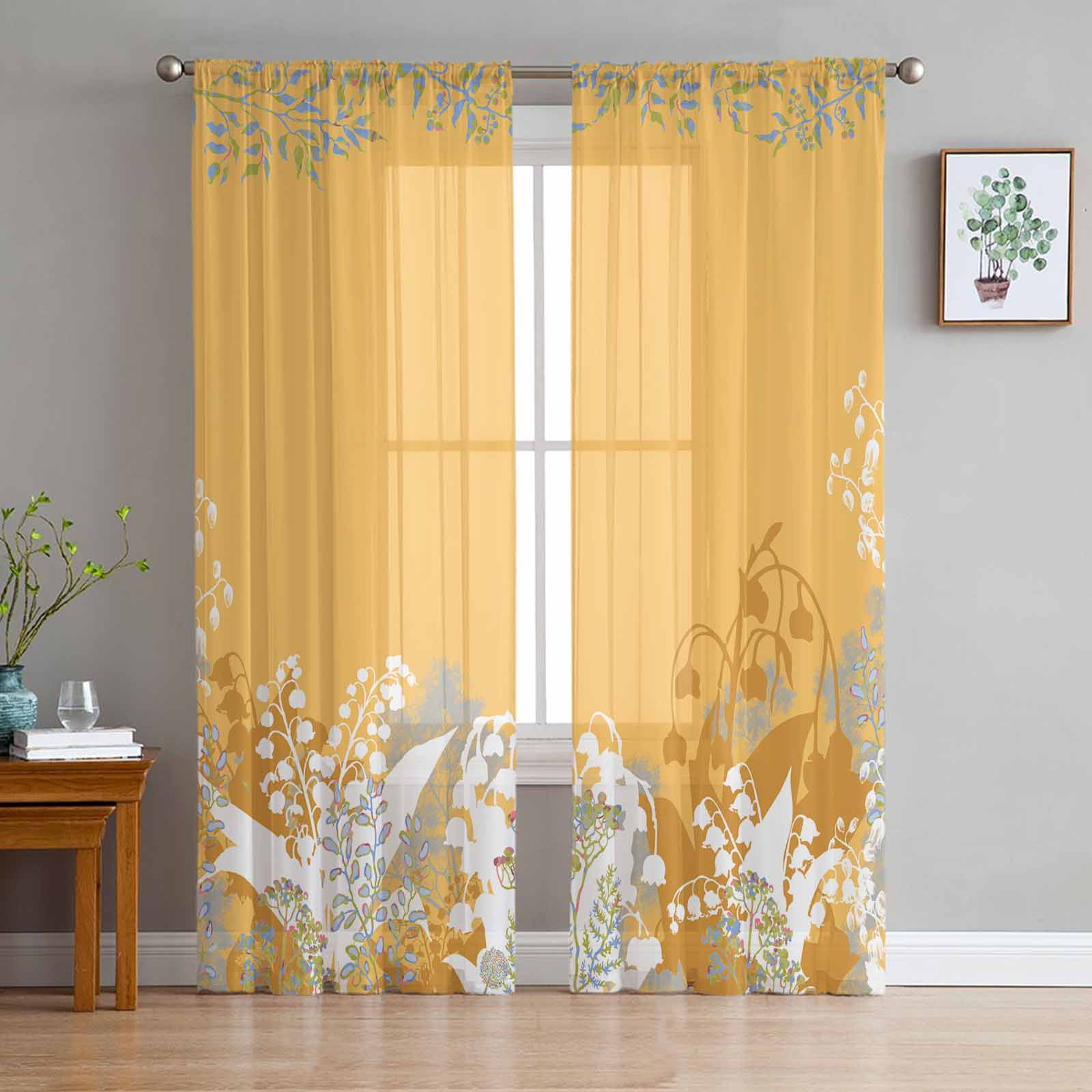 Abstract Lily Of The Valley Flower Sheer Tulle Curtains for Living Room ...