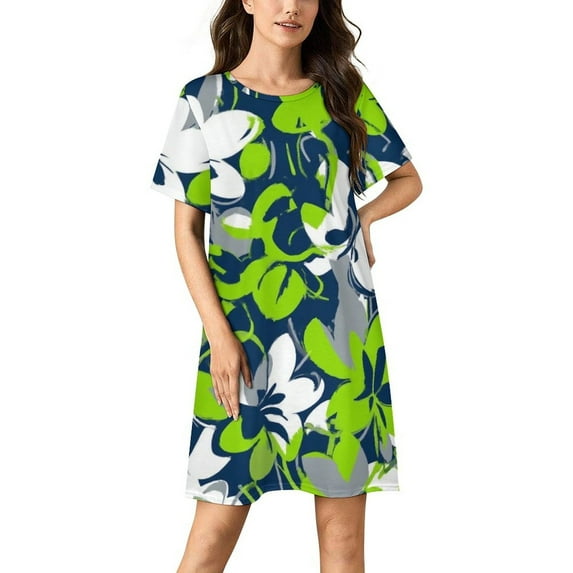 Abstract Lime Green Floral Design Women Nightgown Sleepwear Short ...