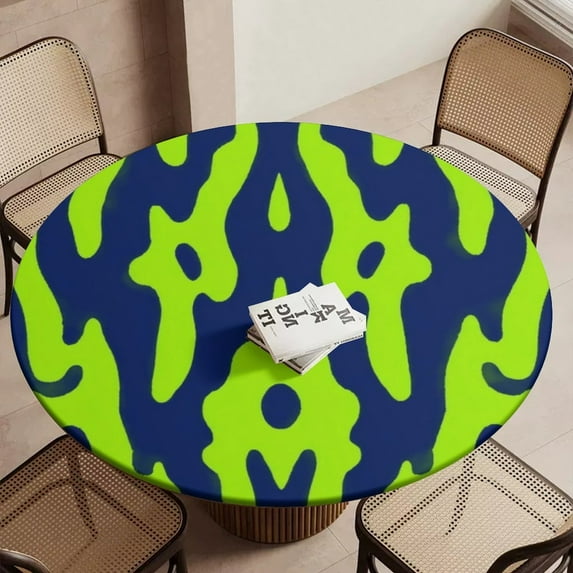 Abstract Lime Green Navy Pattern Round Table Cover Kitchen Printed ...