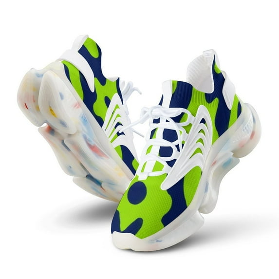 Abstract Lime Green Navy Pattern Walking Shoes for Men Woman ...