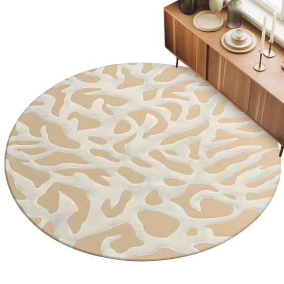 Abstract Line Area Rugs 3.3' (Round) Beige Yellow Color Block Coral ...