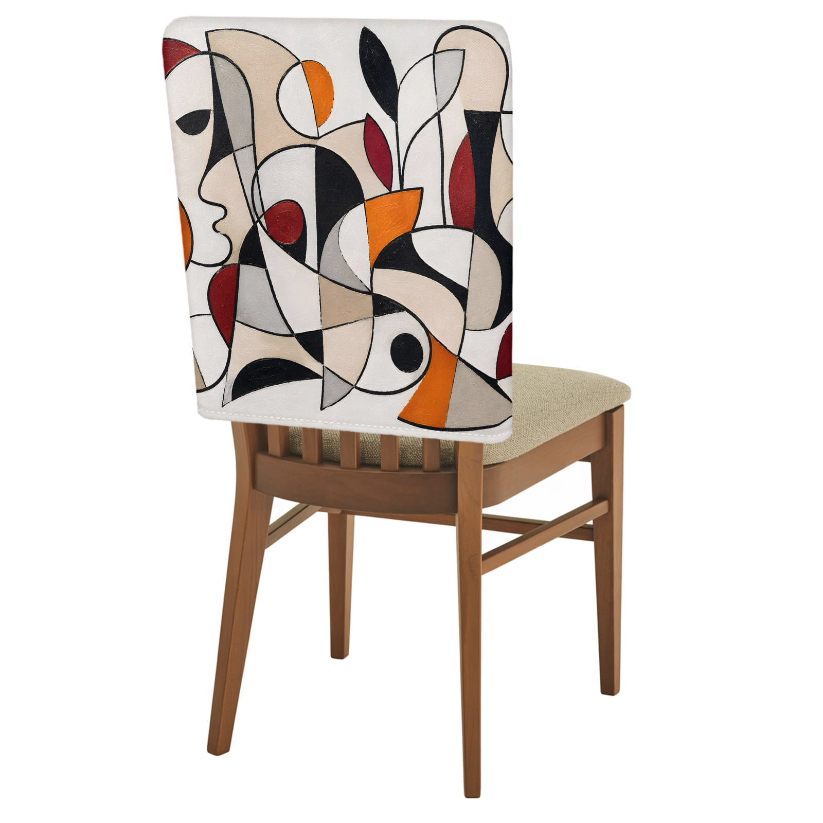 Abstract Line Art Chair Back Covers Set of 4 Modern Minimalist Tan ...