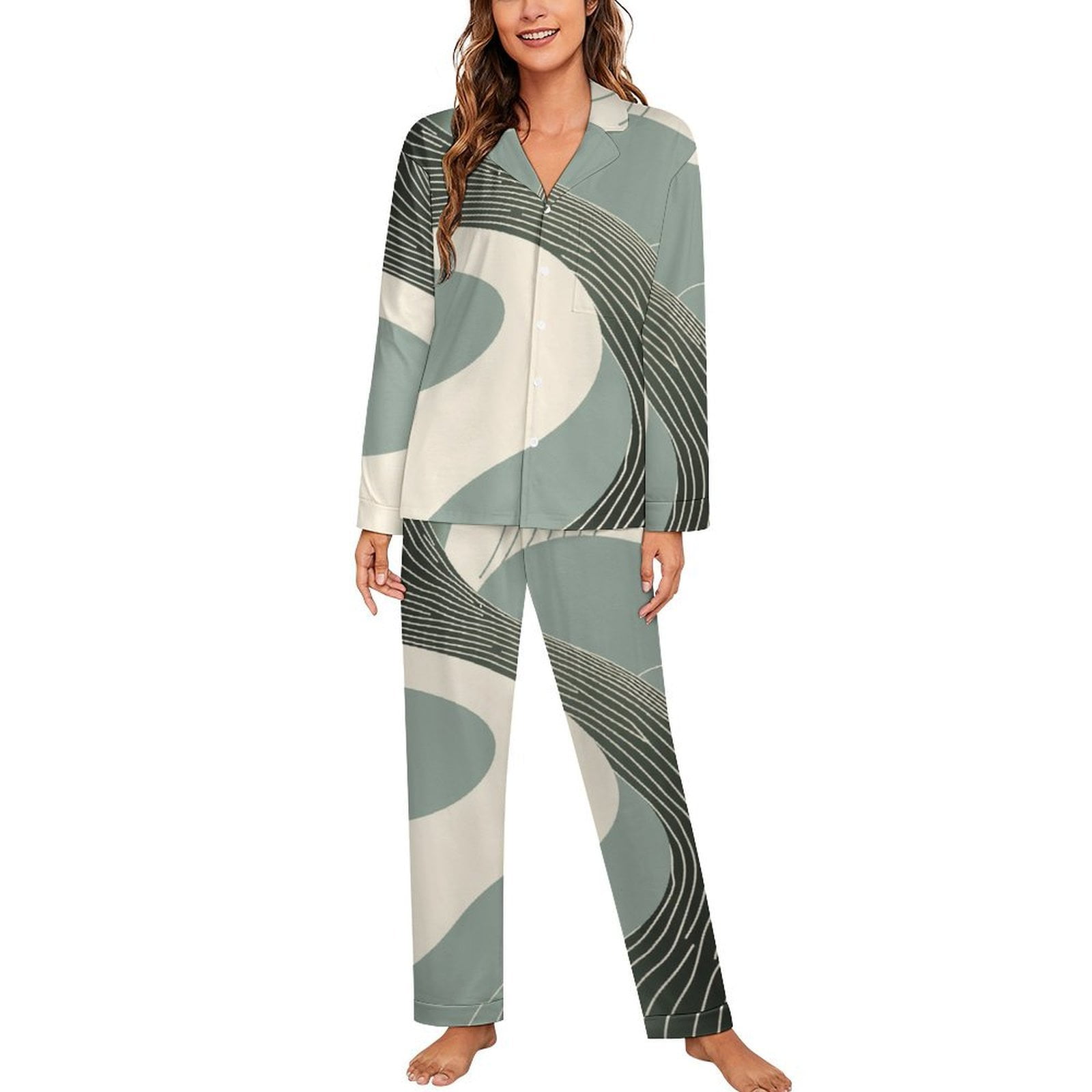 Abstract Line Art Design Pajamas Long-Sleeve Two Piece Pajamas Set ...