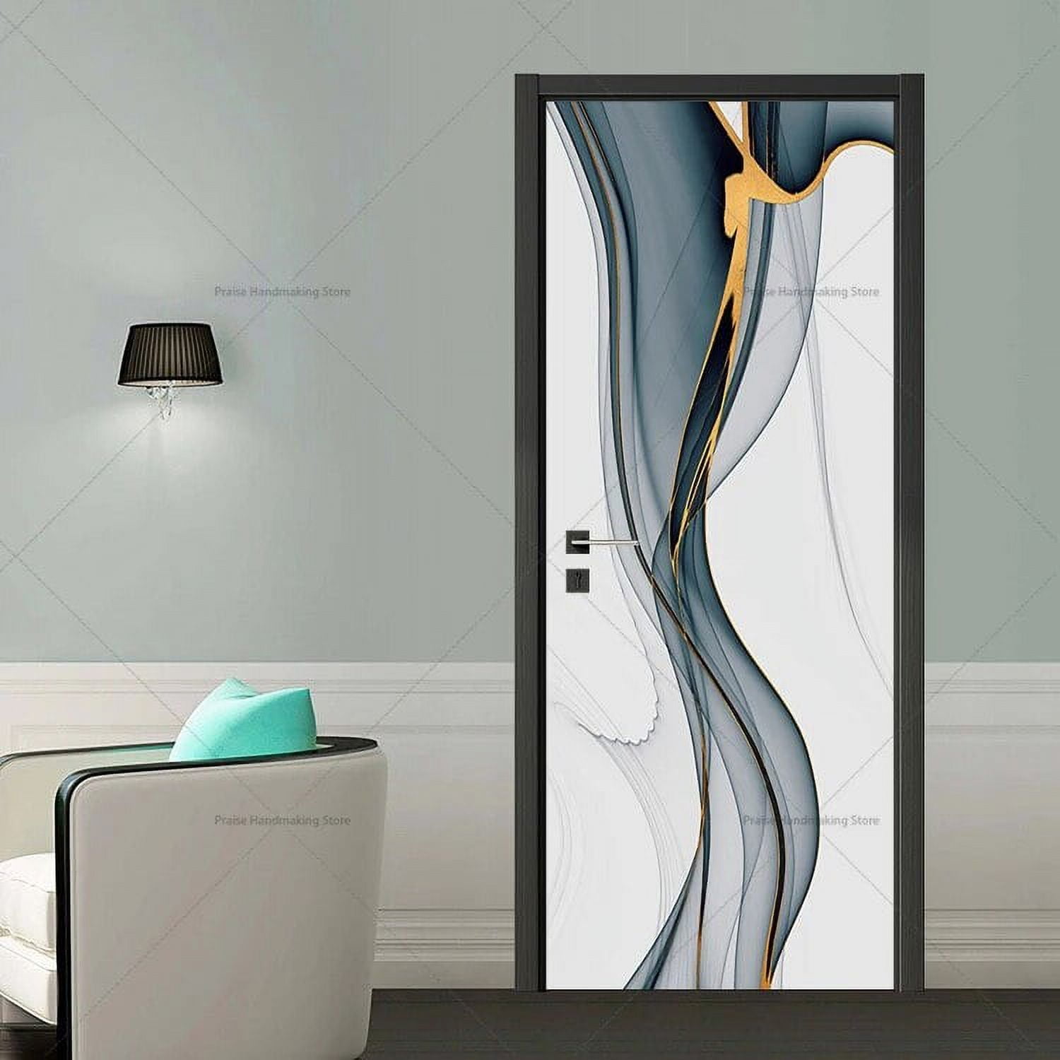 Abstract Line Art Door Sticker Mural PVC Complete Set of Door Entrance ...