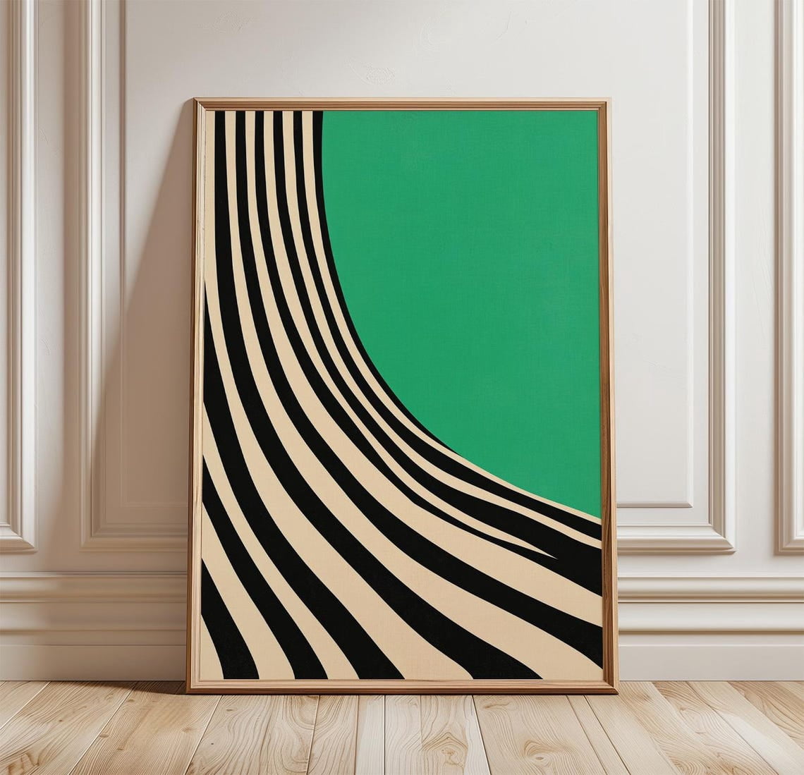 Abstract Line Art Green Black White Geometric Modern Minimalist Decor ...