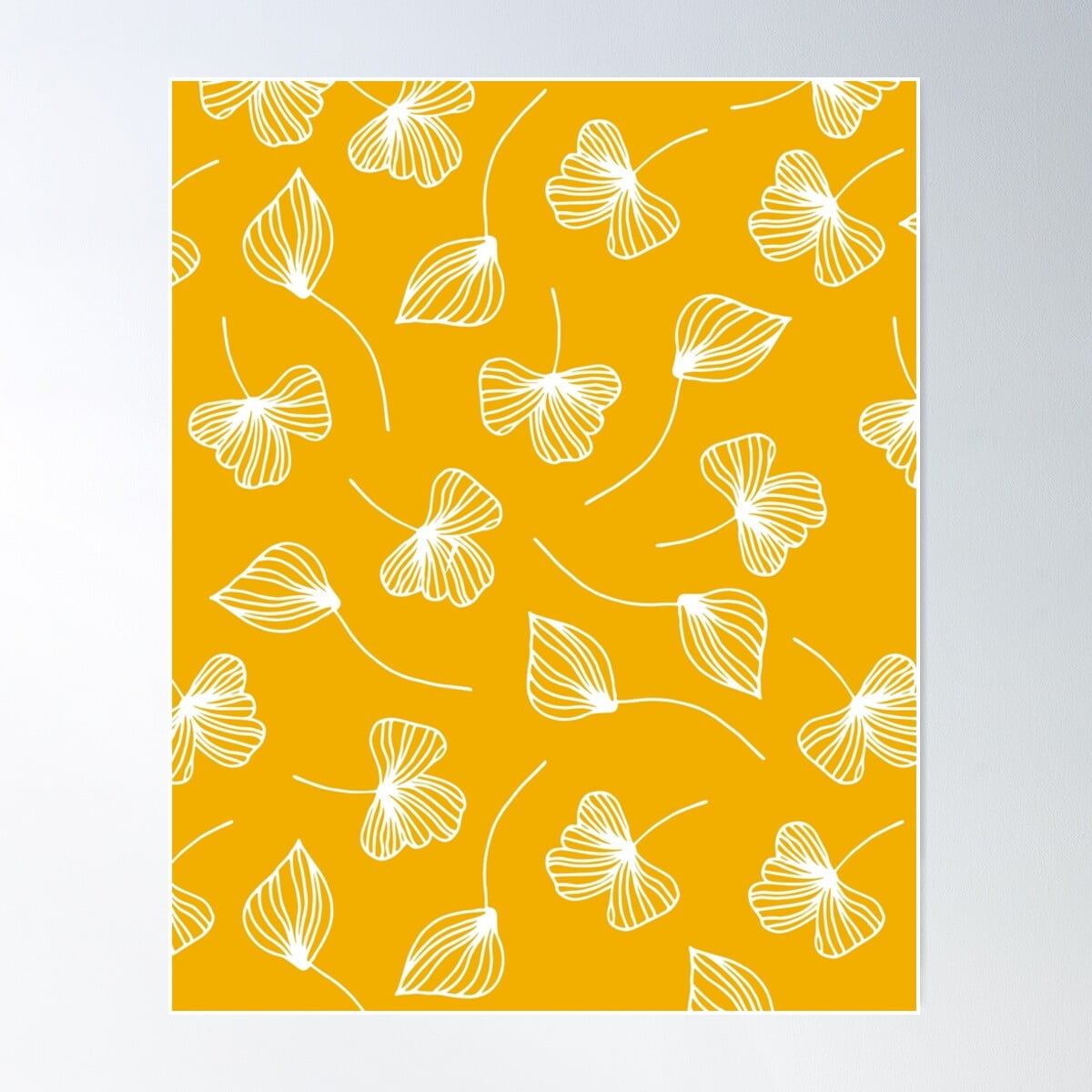 Abstract Line Art Leaf Pattern Mustard Yellow Poster Wall Art, Modern ...