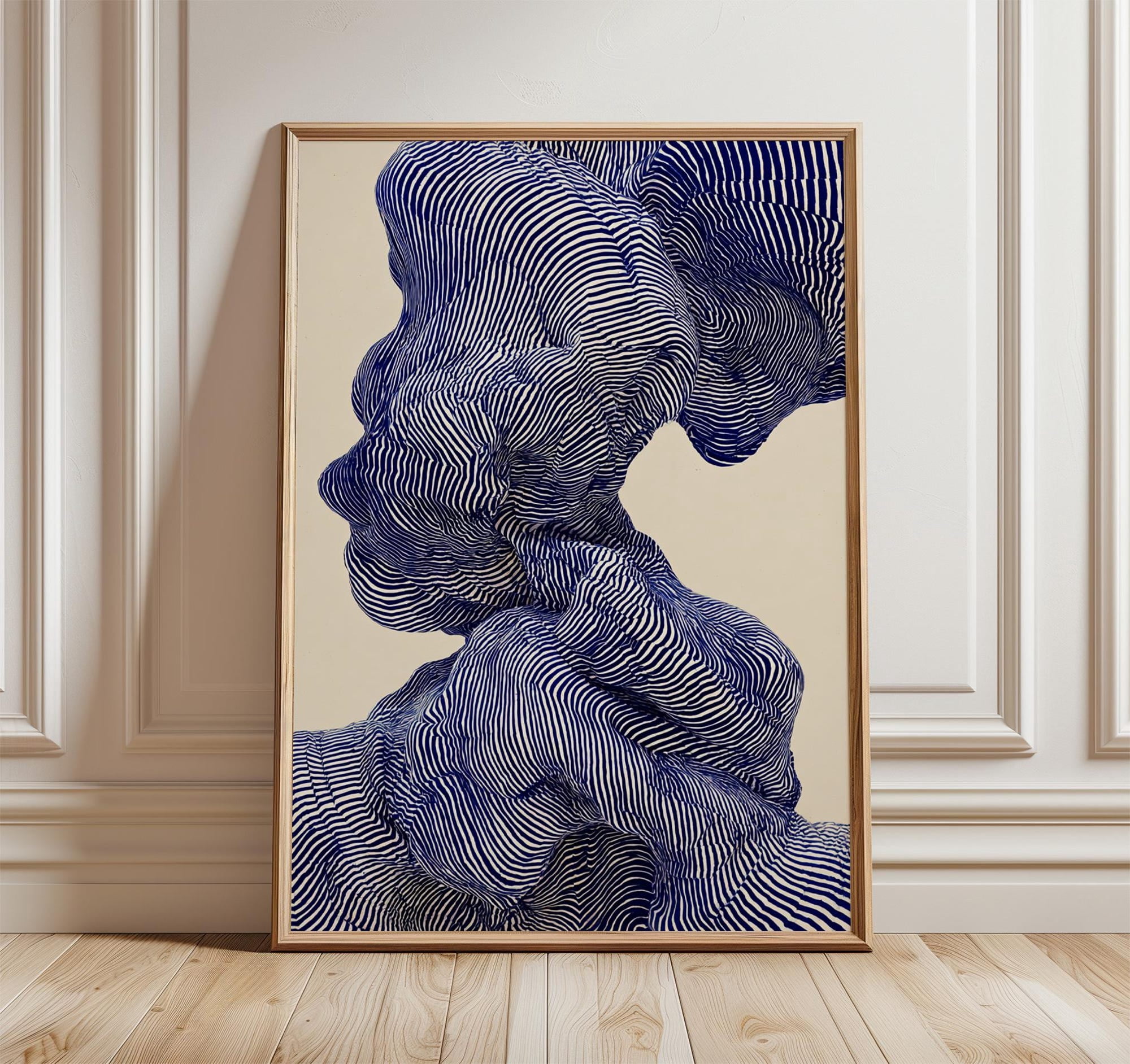 Abstract Line Art Poster Blue Wave Optical Illusion Modern Home Decor ...
