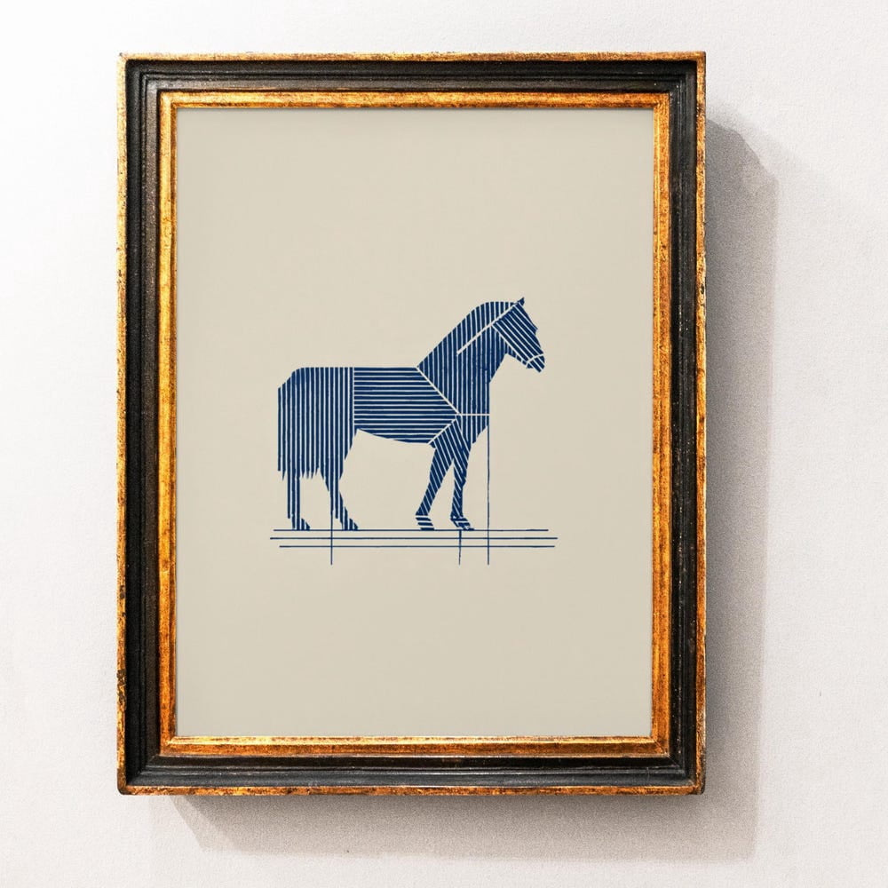 Abstract Line Art Print Horse Line Art Drawing Line Wall Art Vintage ...