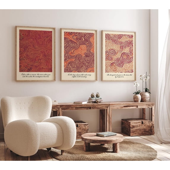 Abstract Line Art Prints Earth Tone Geometric s Set 3 Unframed Paper ...
