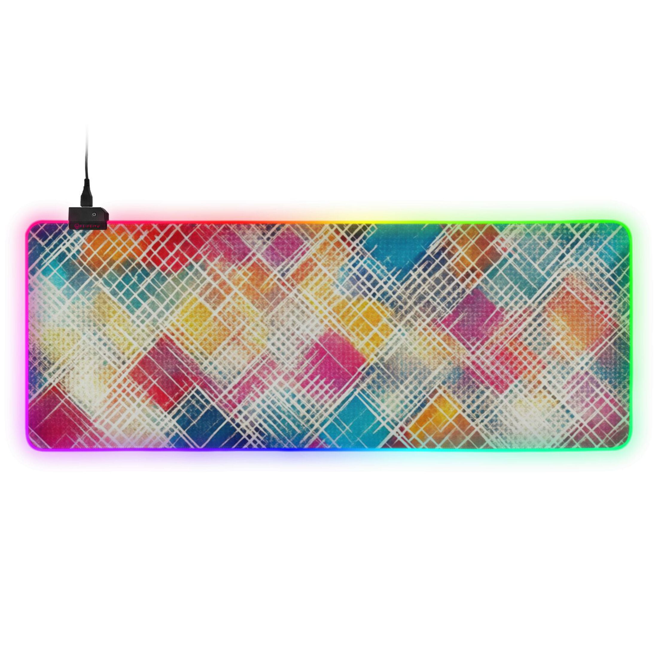 Abstract Line Art RGB Gaming Mouse Pad Large Keyboard Mat Rubber Base ...