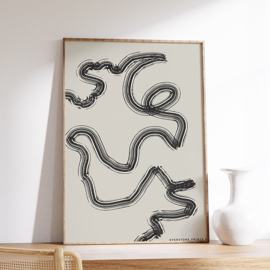 Abstract Line Art, Scribble Fine Line Art, Neutral Wall Art, Modern ...