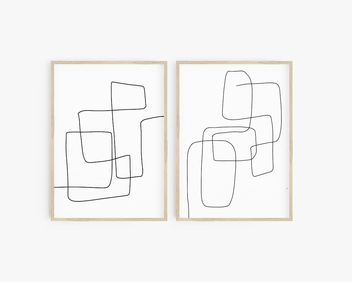Abstract Line Art Set Modern Minimalist Contemporary Wall Decor Prints ...