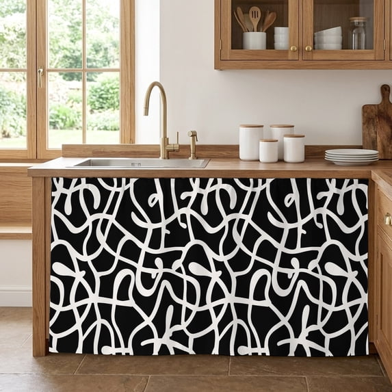 Abstract Line Cabinet Curtains for Kitchen 28"W x 51"L, Retro White ...
