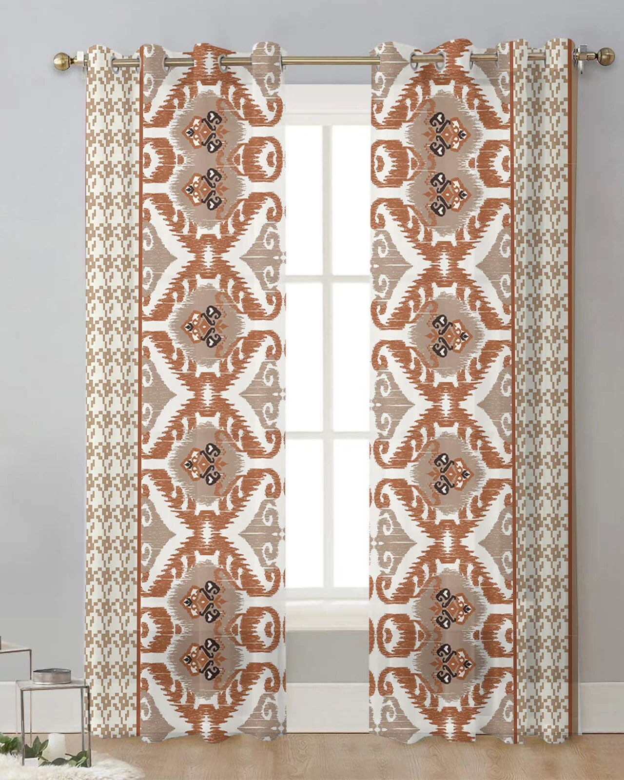 Abstract Line Color Block Brown Pattern Modern Tulle Curtains Living ...
