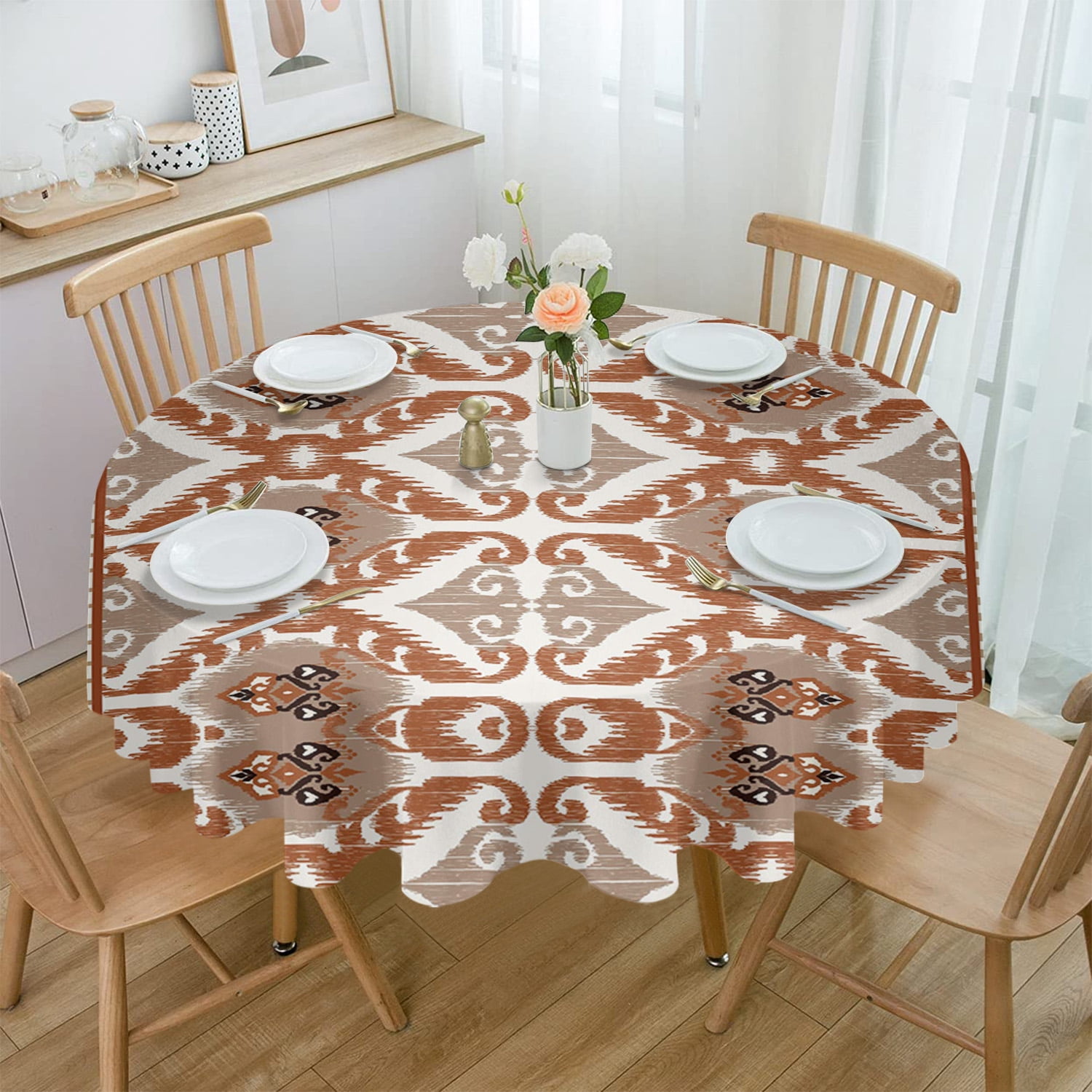 Abstract Line Color Block Brown Pattern Waterproof Tablecloth Wedding ...