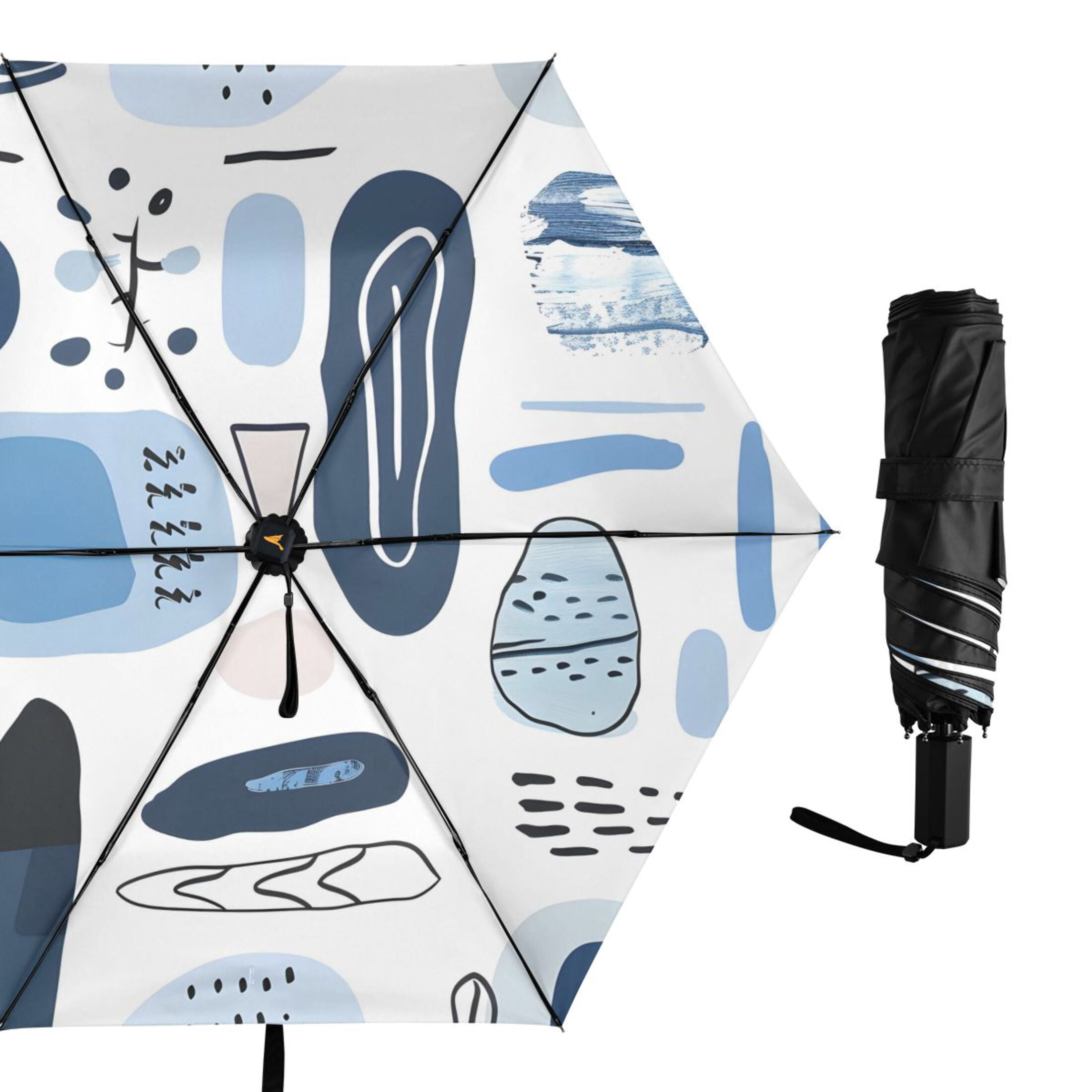 Abstract Line Doodle Art Triple Folding Umbrella Parasol 6 Ribs UV ...