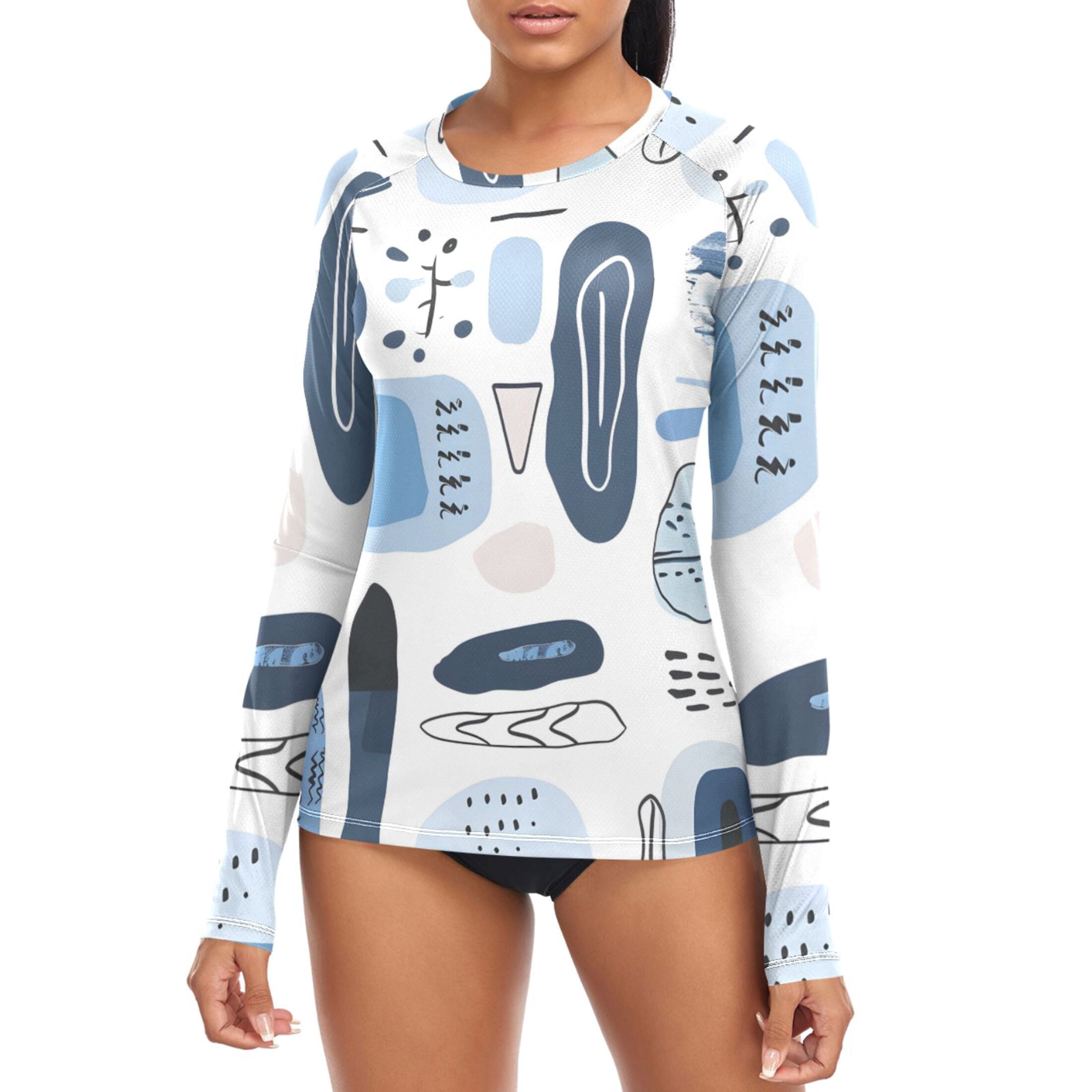 Abstract Line Doodle Art Women's Rash Guard Shirts UPF 50+ Sun ...